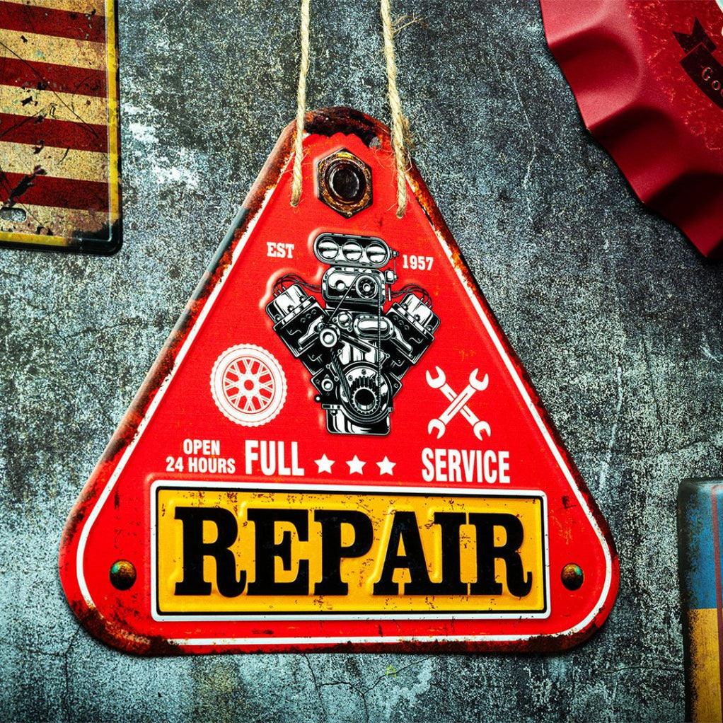3D Metal Plates - Garage Triangle Full Service Red — eazy wagon