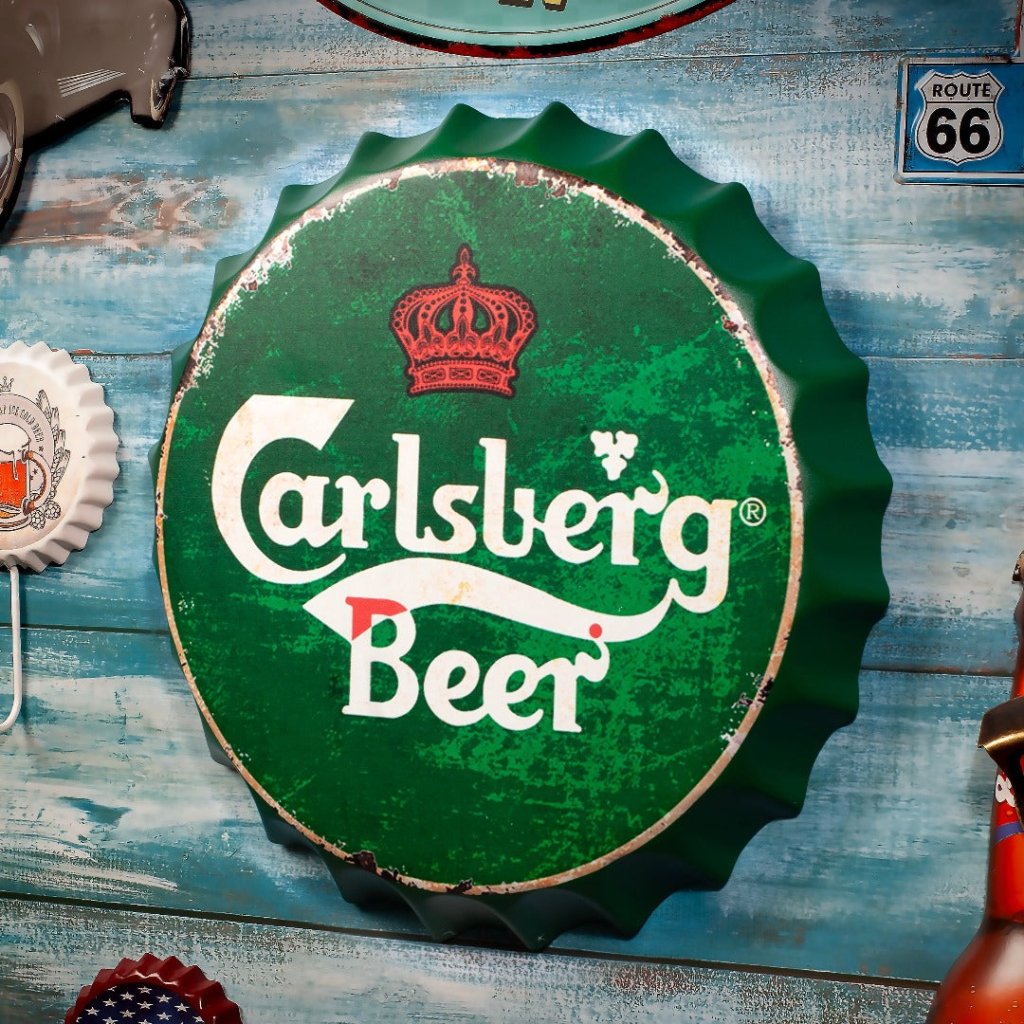 Bottle Caps wall decor sign - Carlsberg Beer Rust (14"x14") — eazy wagon